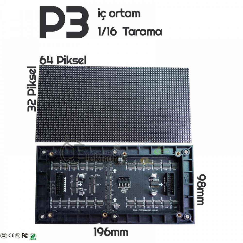 P3 HD RGB Led Panel 196mm x 98mm